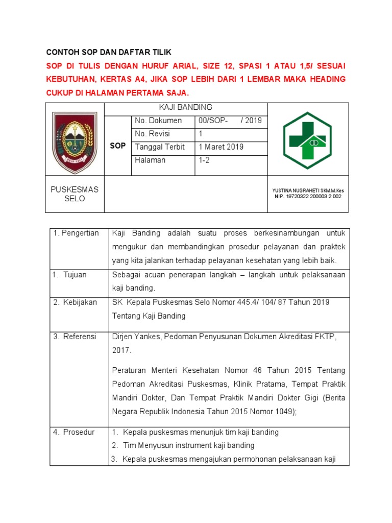 Contoh Sop Dan Daftar Tilik | PDF | Sains & Matematika
