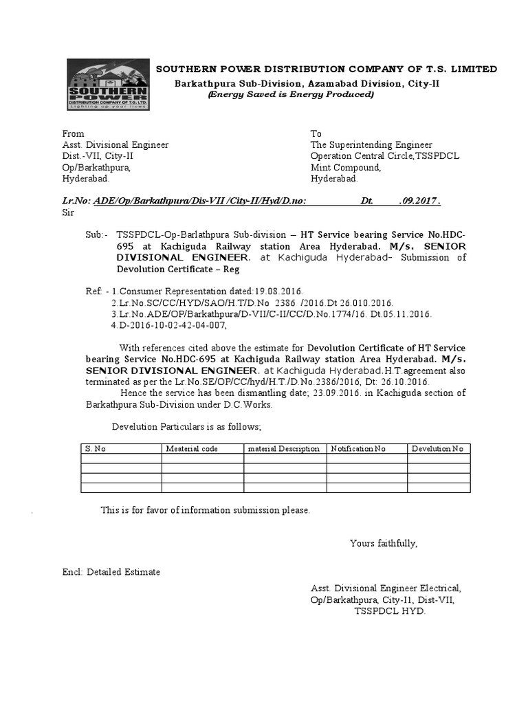 DRM Railway Devolution Letter | PDF
