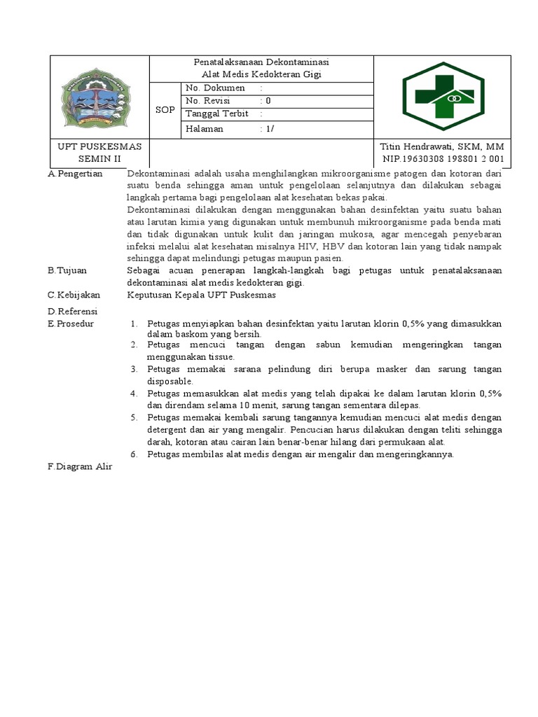 SOP Dekontaminasi Alat Medis | PDF