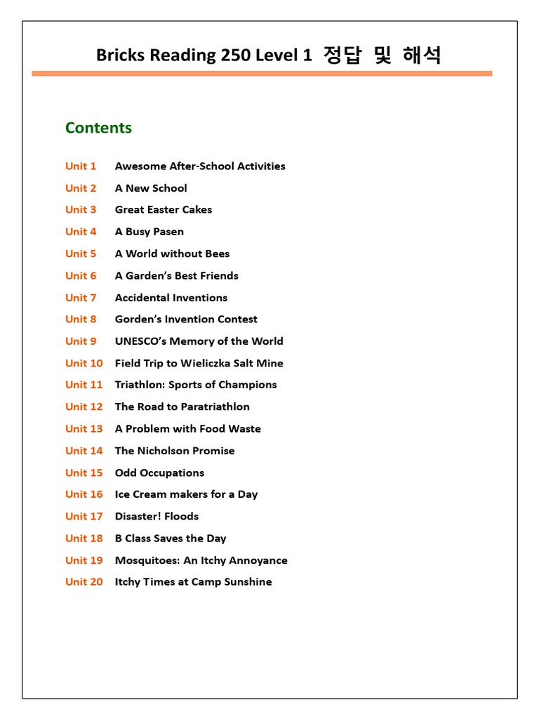 Bricks Reading 250 - L1 - SB - Answer Key | PDF