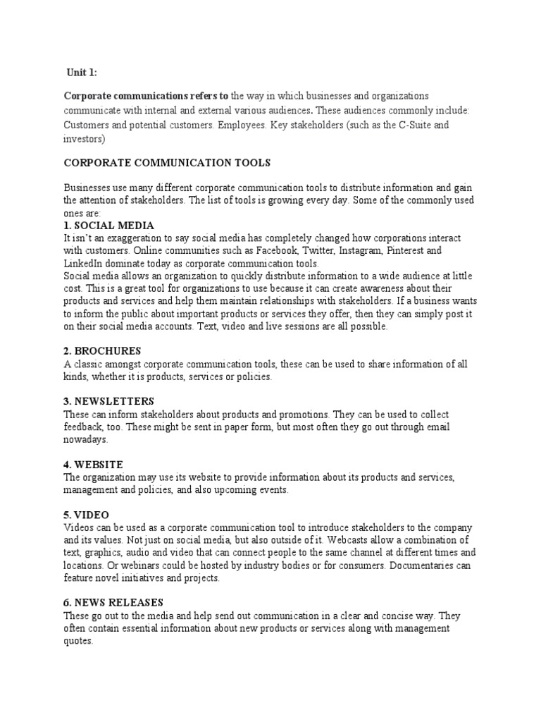 Corporate Communications Notes 1 | Download Free PDF | Résumé | Memorandum