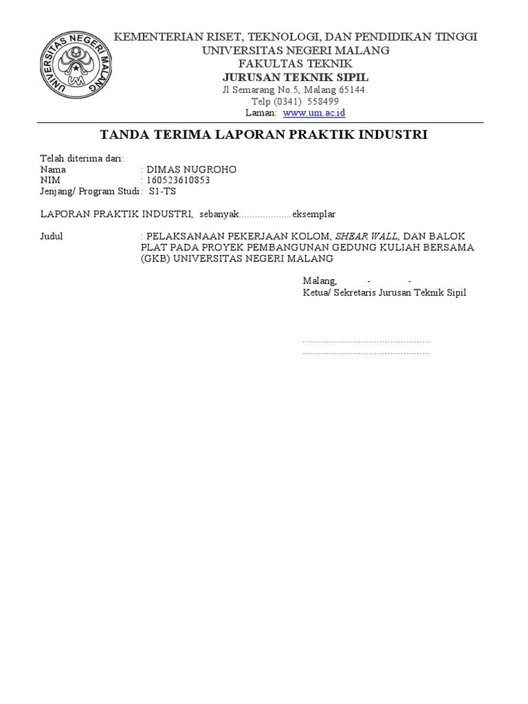 Tanda Terima Laporan Pi | PDF