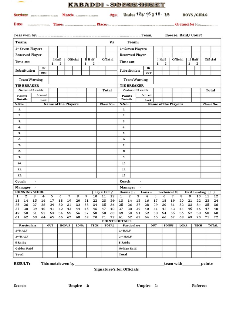 Score Sheet MSSD | PDF | Referee | Sports