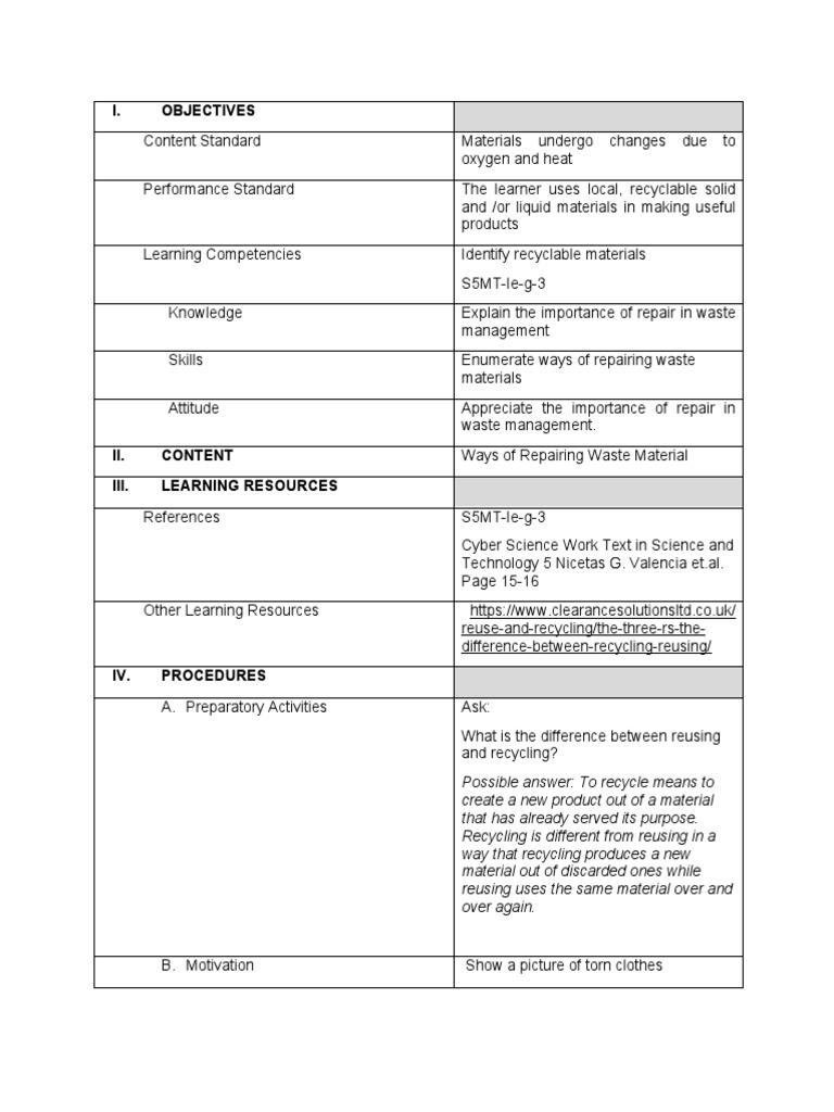 Repairing Waste Materials: An Activity on the Importance of Reuse and ...