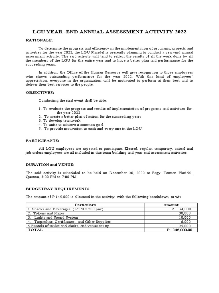 Activity Design Year End Assessment 2022 | PDF