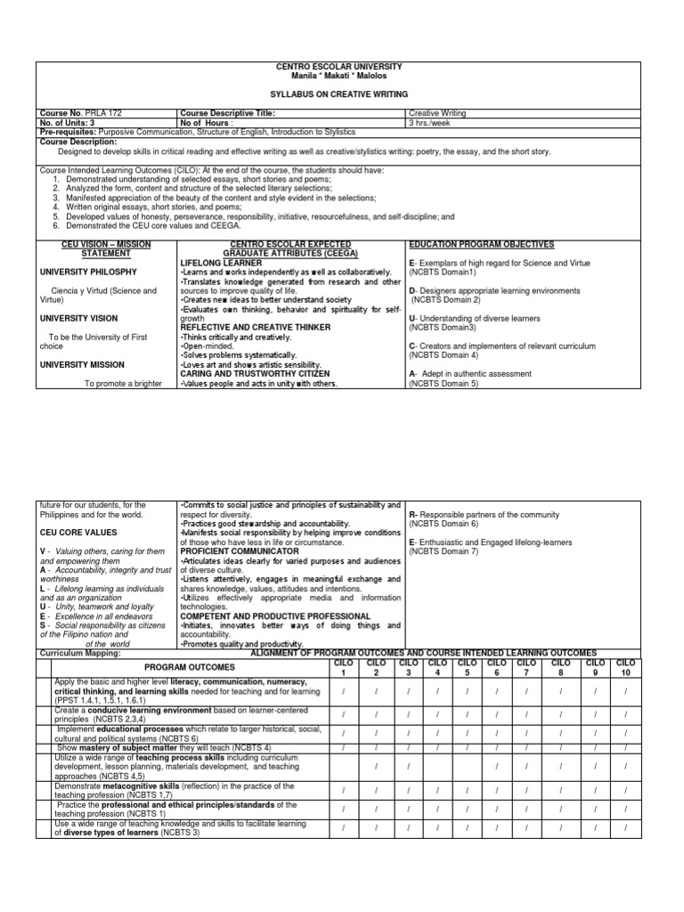Creative Writing Syllabus PRLA 172 | PDF | Poetry | Learning