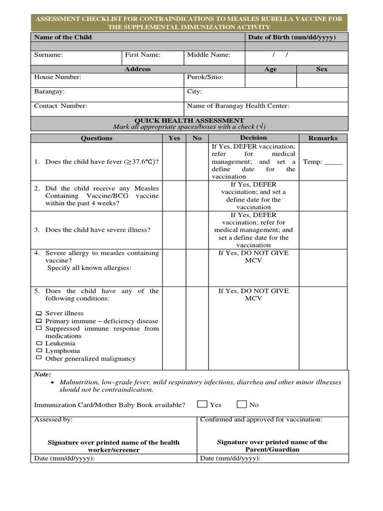 MR-SIA 2023 Annex-E.-Quick-Health-Assessment-Form | PDF | Vaccines ...