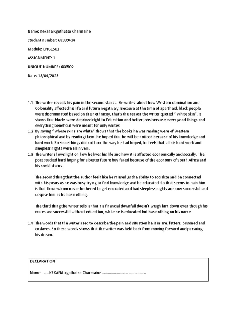 Declaration Name: KEKANA Kgothatso Charmaine | PDF