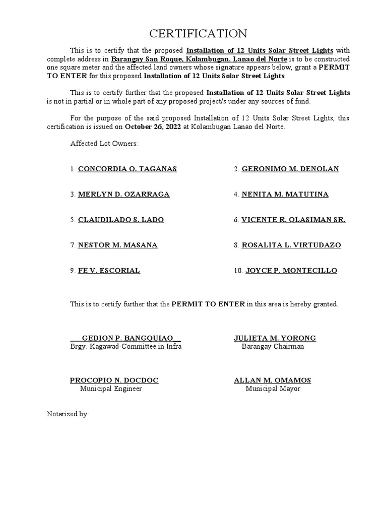 Certification For Solar Street Lights Installation Pdf Home Garden