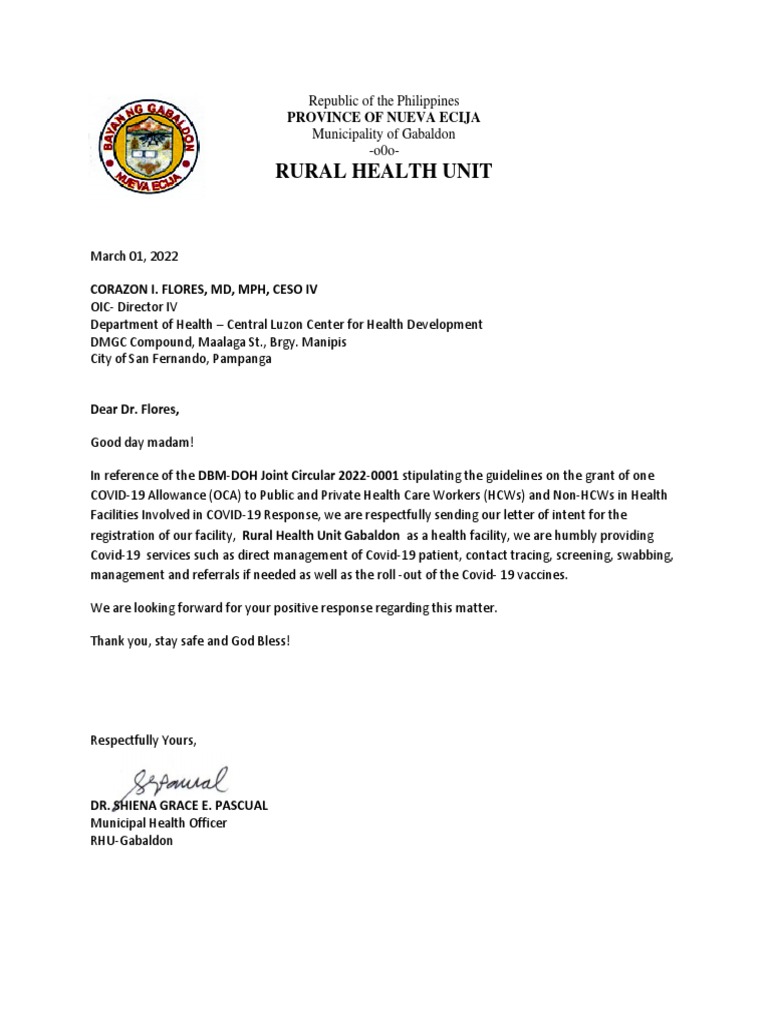 Letter of Intent - Region Oca | PDF