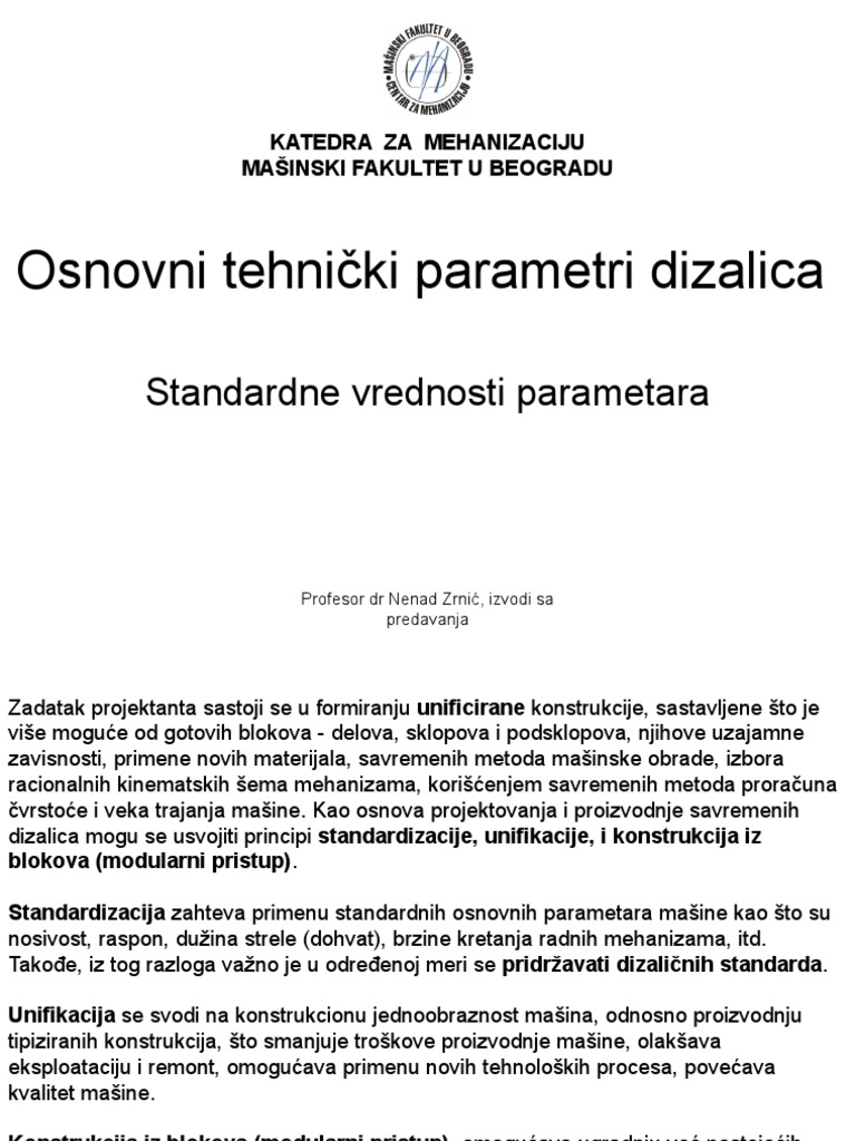 P14 - Osnovni Tehnicki Parametri Dizalica | PDF