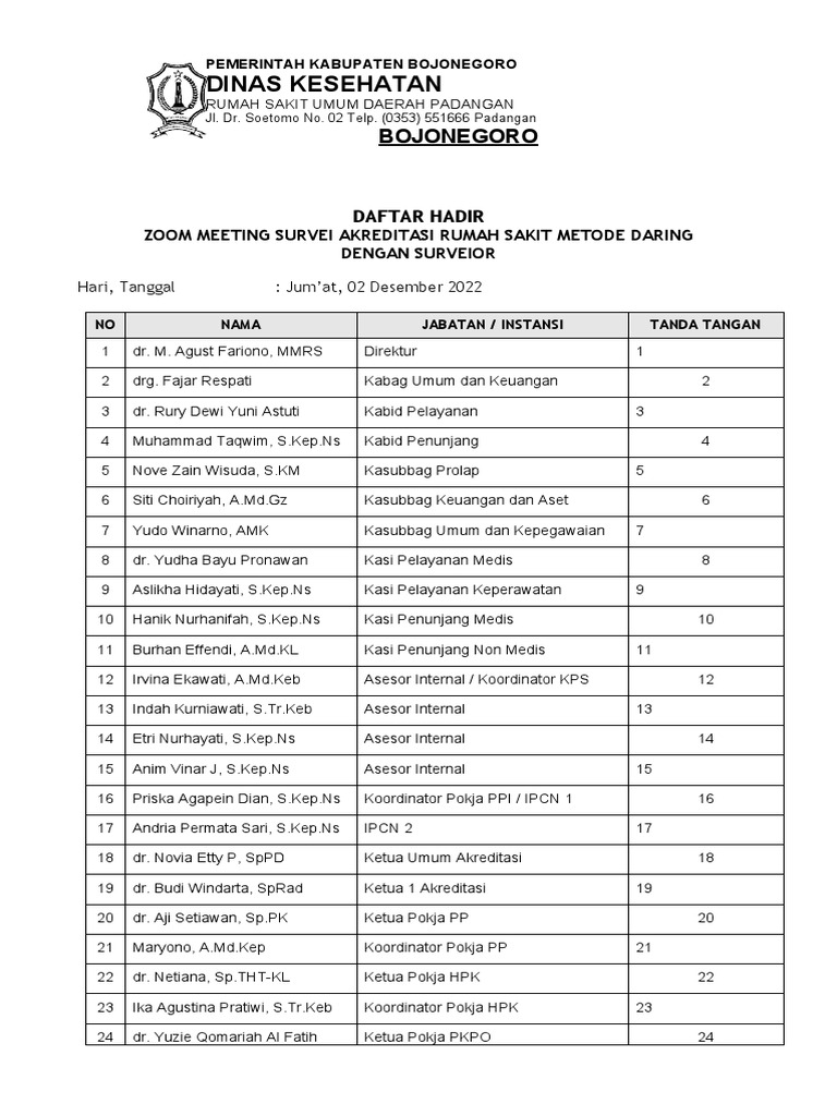 Daftar Hadir Zoom Meeting 021222 | PDF