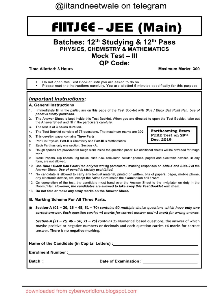 FIITJEE Mock Test 3 | PDF