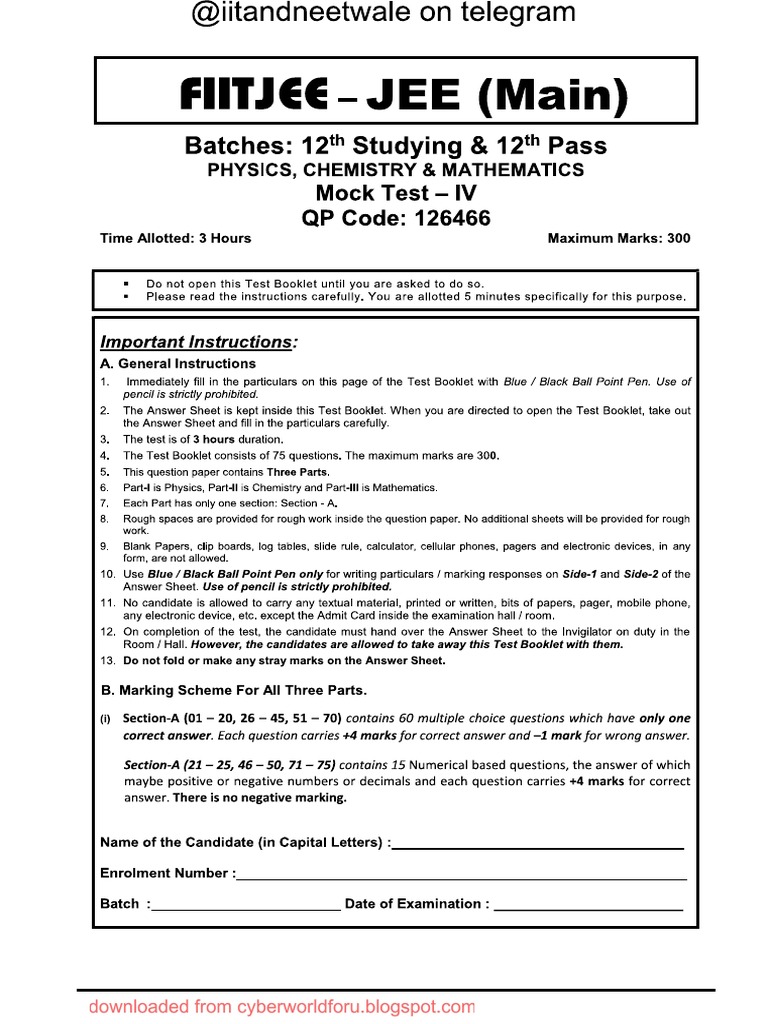 FIITJEE Mock Test 4 | PDF