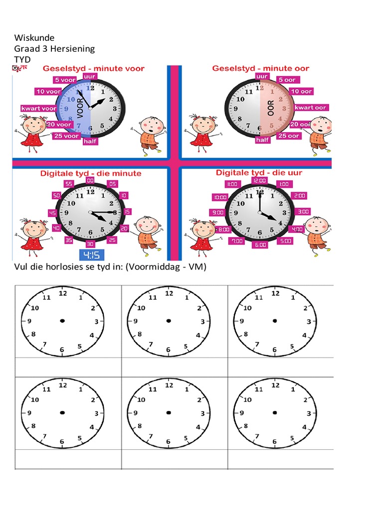 Graad 3 Wiskunde Hersiening Tyd | PDF