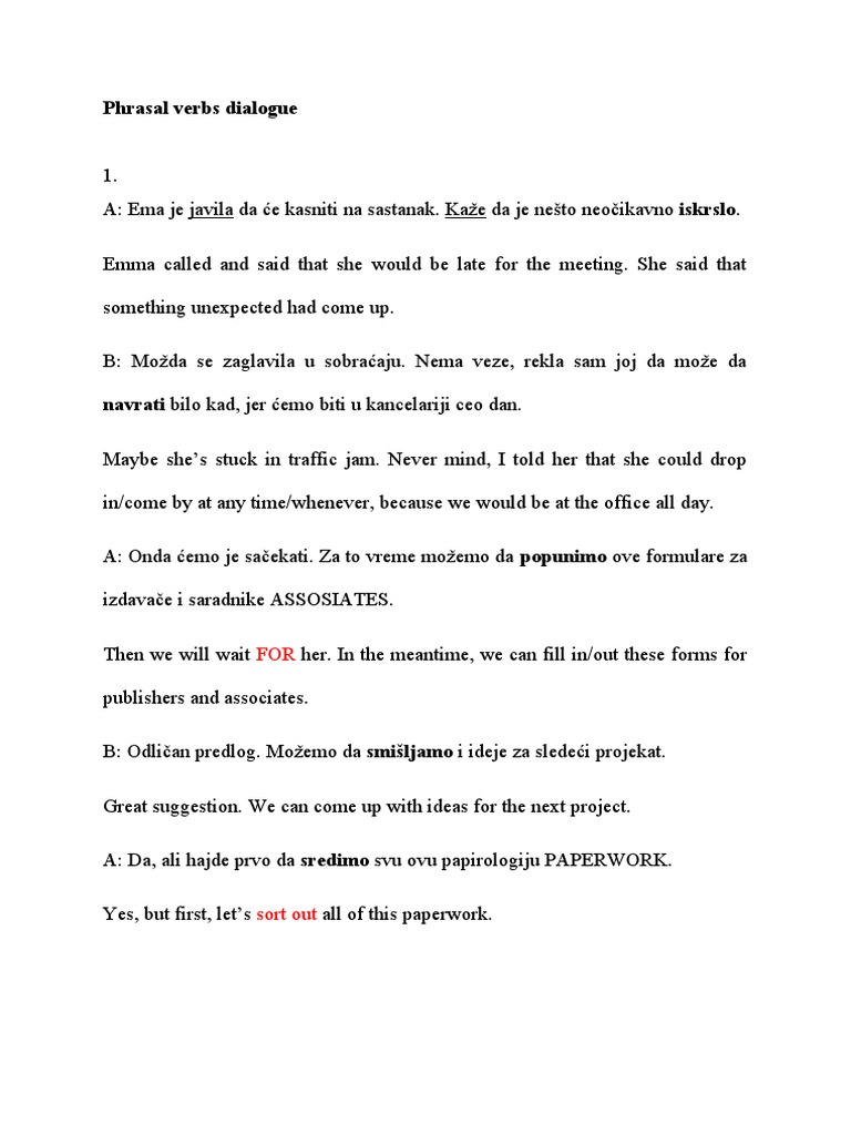 Phrasal Verbs Dialogue | PDF