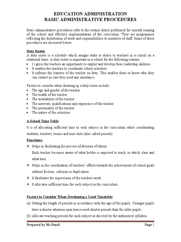 School Administrative Procedures Guide | PDF | Cheque | Teachers