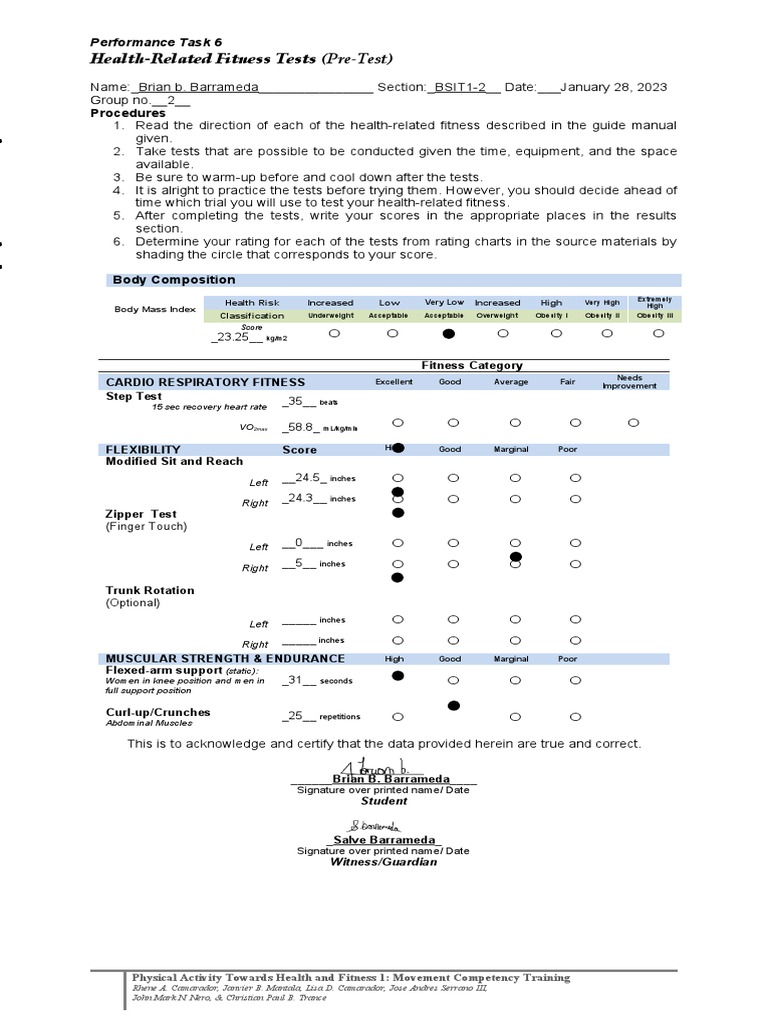 Fitness Testing Template Barrameda Brian Pathfit | PDF
