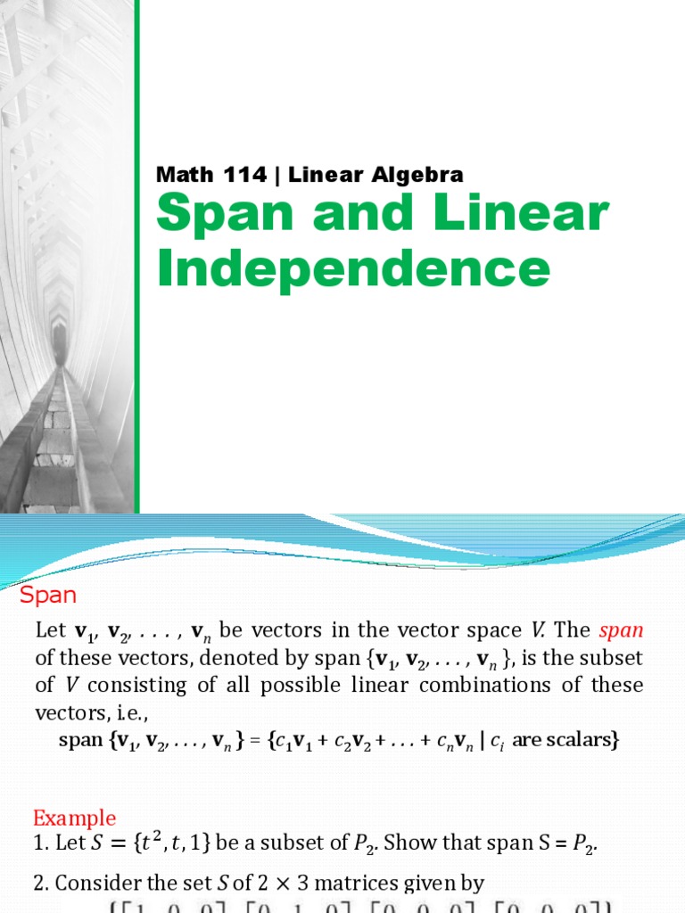 Linear Algebra 18 Span and Linear Independence | PDF | Vector Space ...