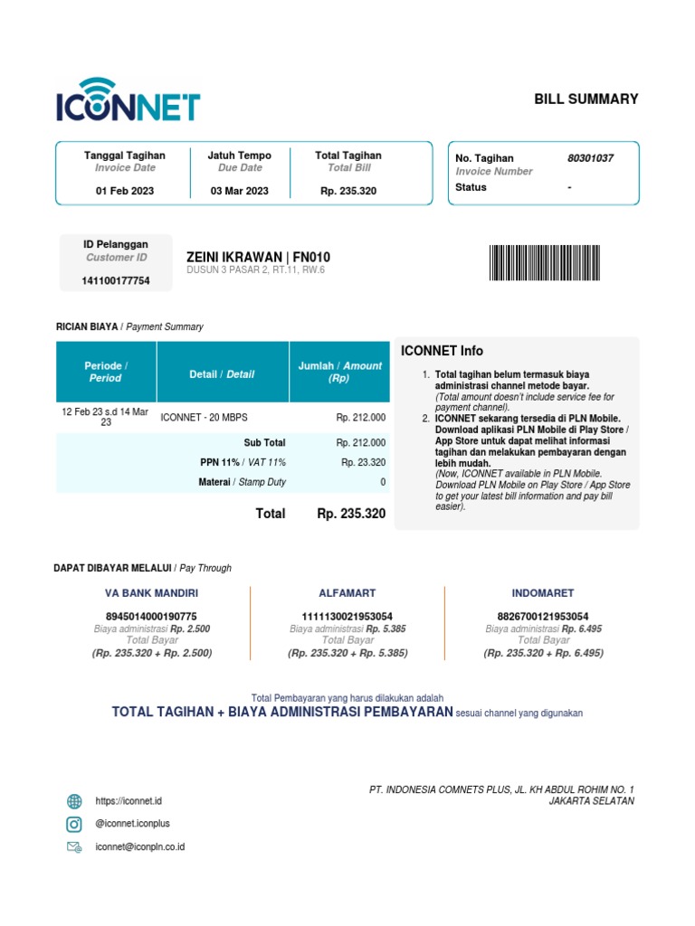 Tagihan ICONNET Februari 2023 | PDF