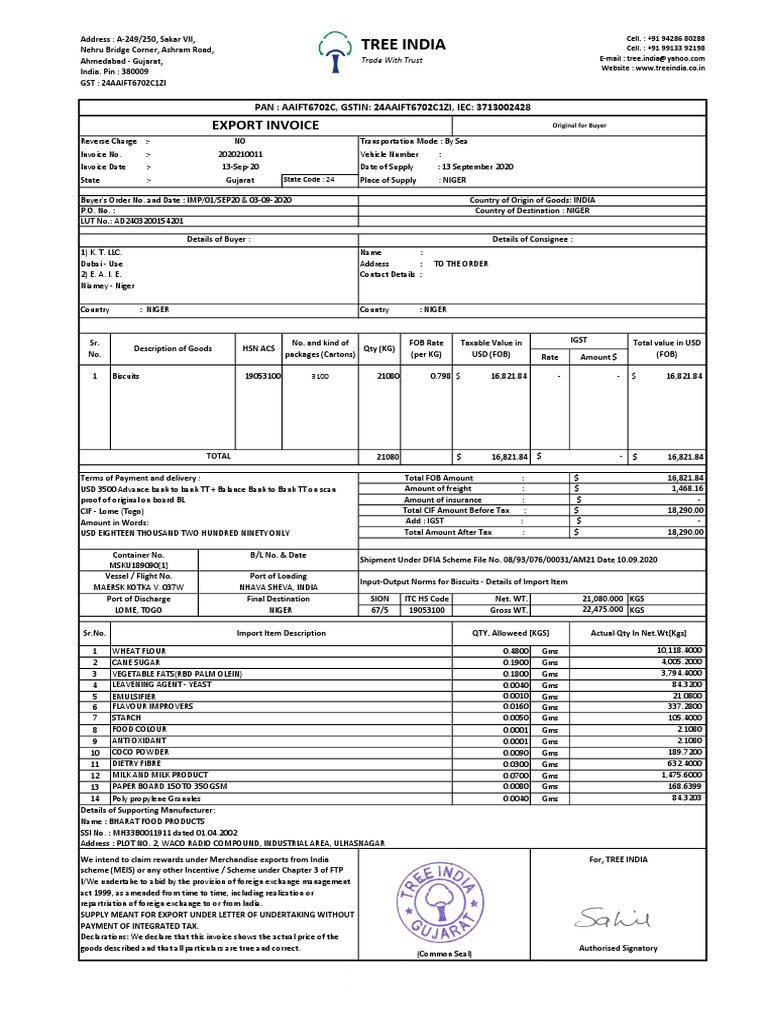 Export Invoice | Download Free PDF | Foods | Economies
