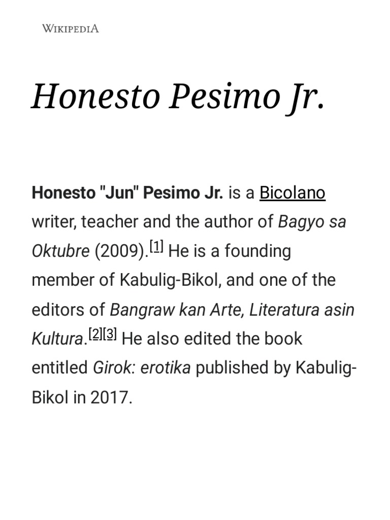 Honesto Pesimo Jr. - Wikipedia | PDF
