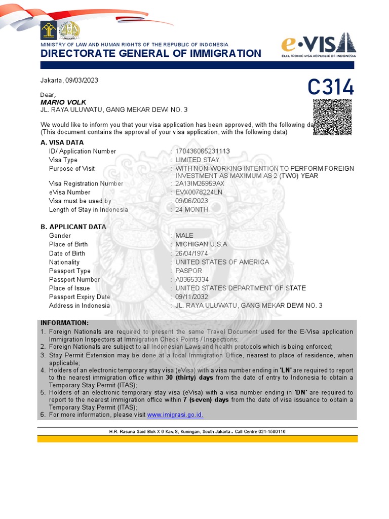 Approval Notification of Limited Stay Visa Application for Foreign ...