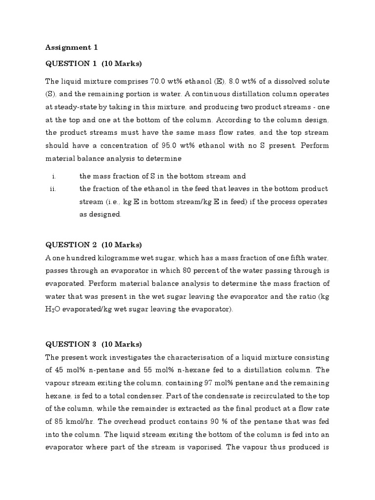 Material Balance in Distillation Processes | PDF