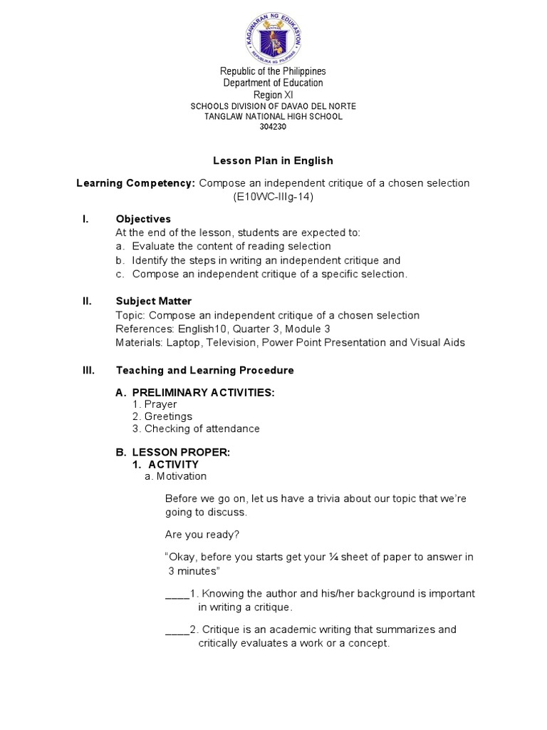 Lesson Plan 1 | PDF | Evaluation | Understanding