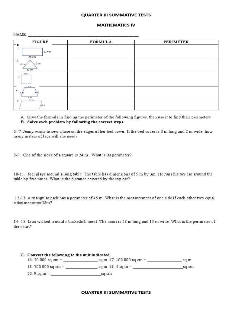 Quarter III Summative Tests - Docx Mathematics | PDF