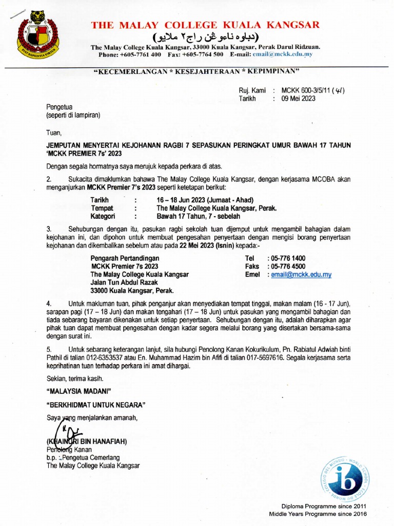 Jemputan Menyertai Kejohanan Ragbi Premier 7s 2023 | PDF