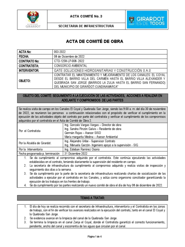 ACTA COMITÉ DE OBRA No. 3 | PDF