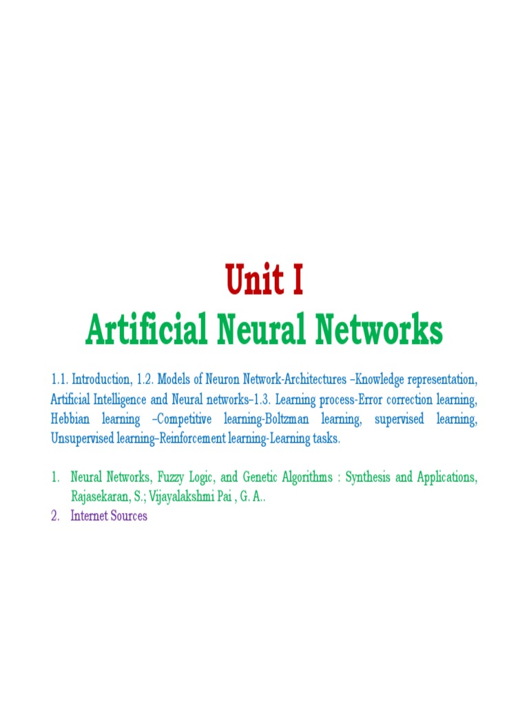 UNIT I Artificial Neural Networks Hightlighted | PDF | Artificial Neural Network | Synapse