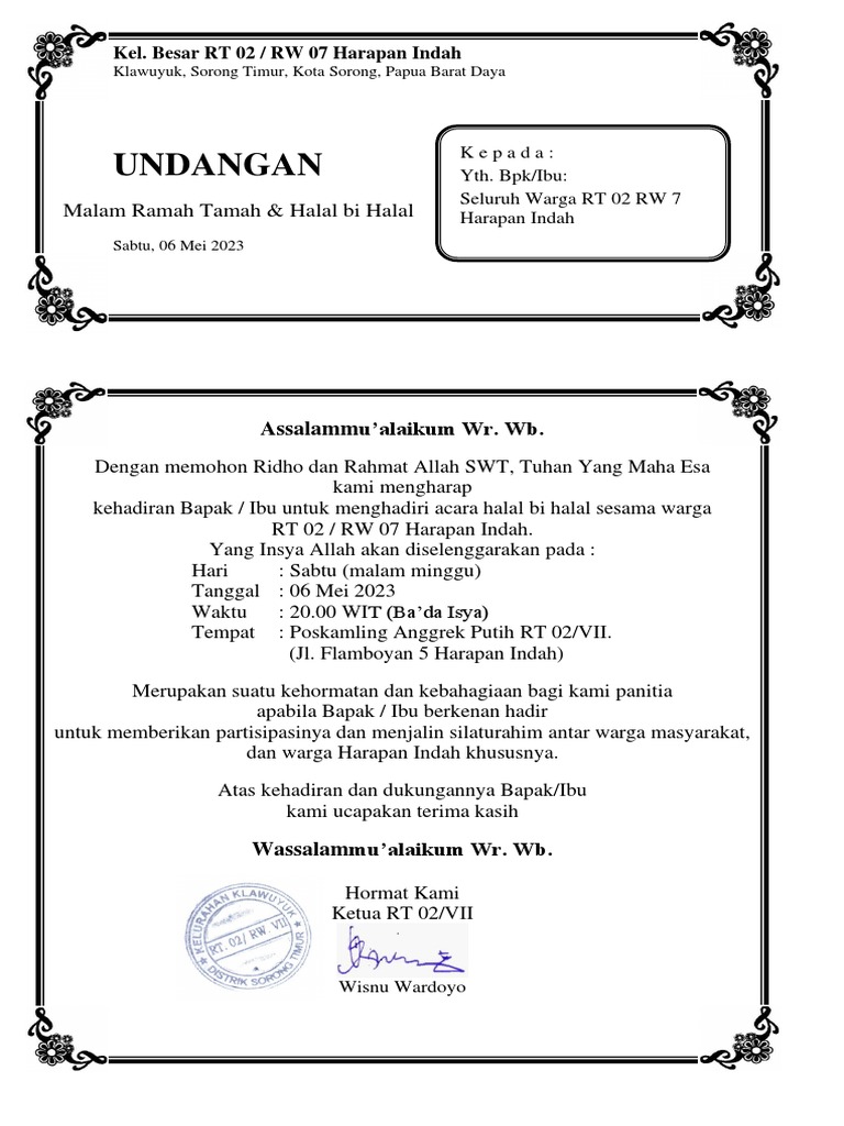 Undangan Halal Bihalal RT 02 RW 7 | PDF