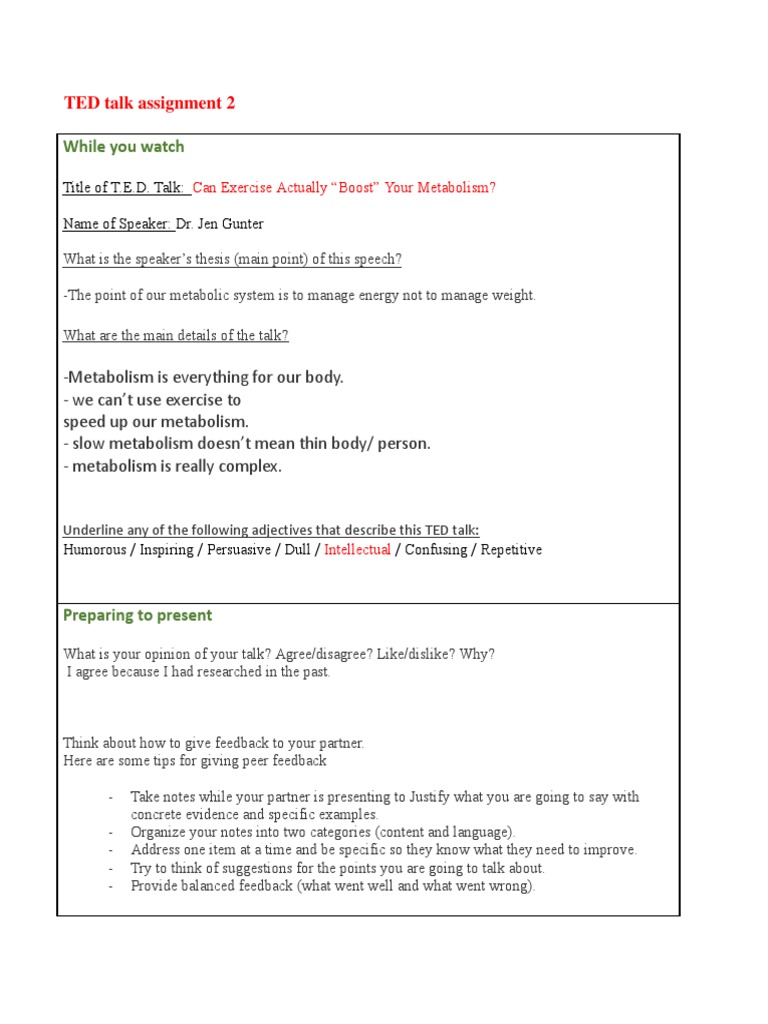 ELİF CEYDA KELEŞ - TED Talk Assignment 2 | PDF | Communication ...