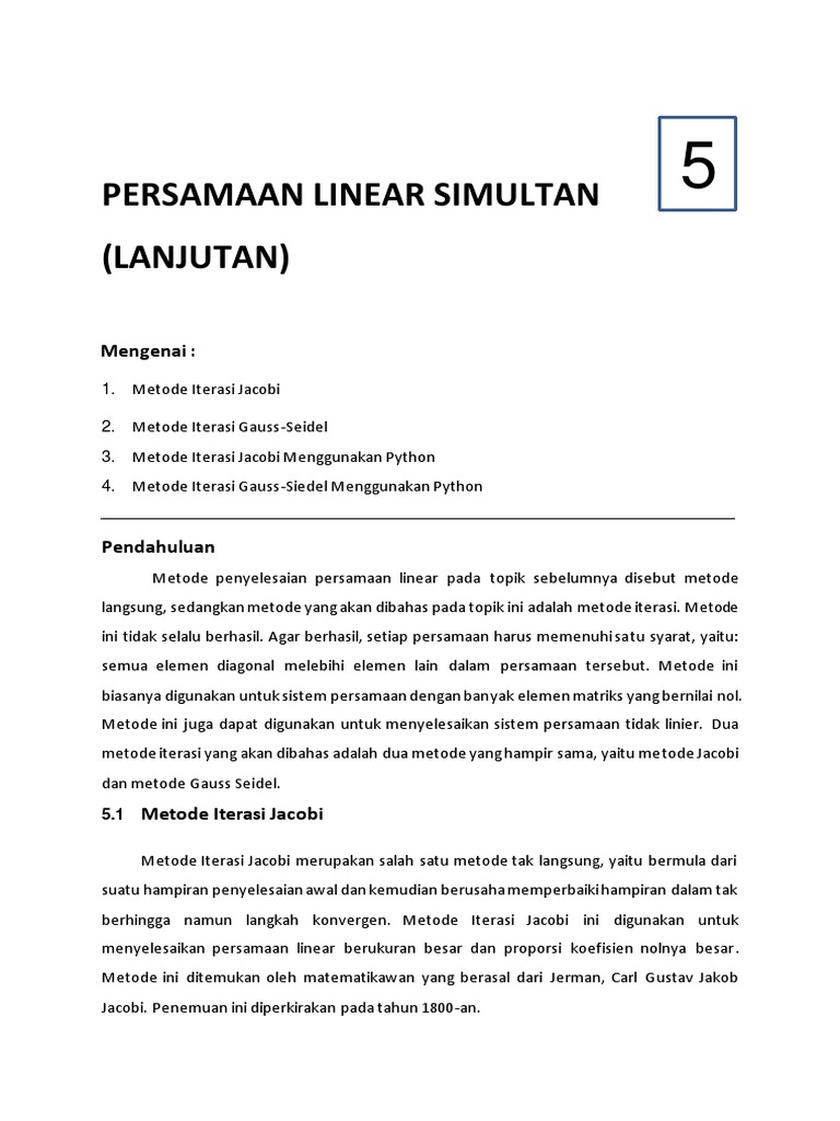 Penyelesaian Persamaan Linear Simultan | PDF | Metode & Bahan Ajar
