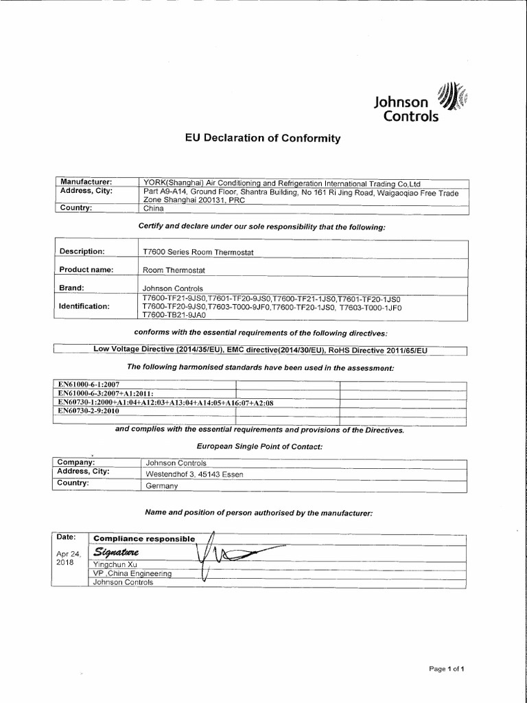 T7600 EU Declaration of Conformity | PDF