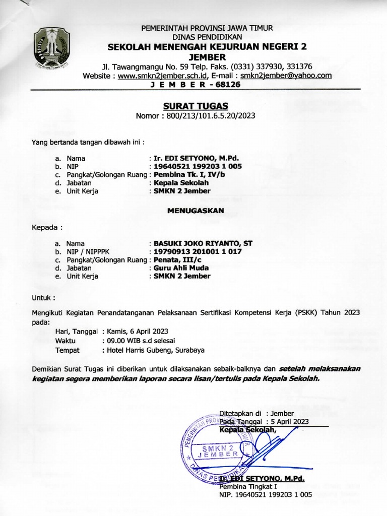 Surat Tugas Penandatanganan PSKK | PDF