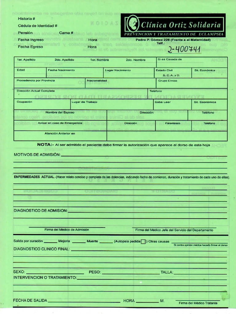 Hoja de Ingreso de Pacientes | PDF