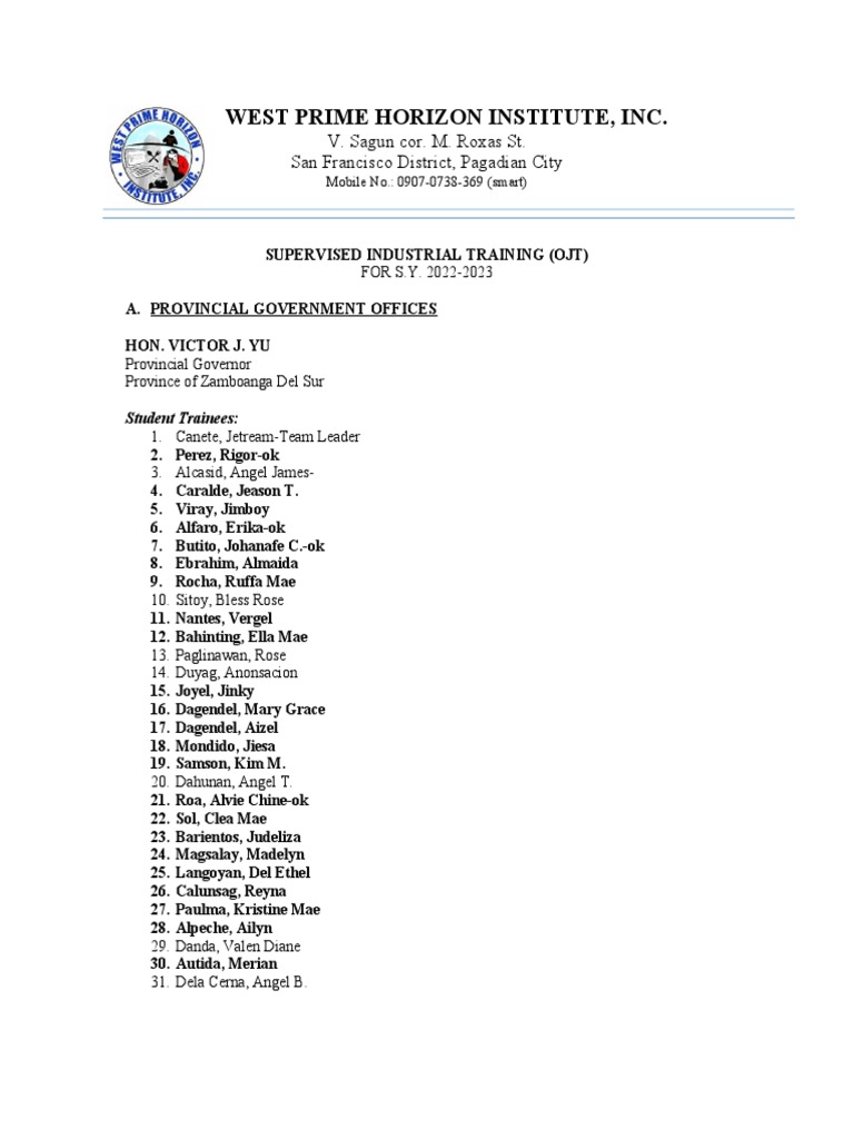 Supervised Industrial Training | PDF