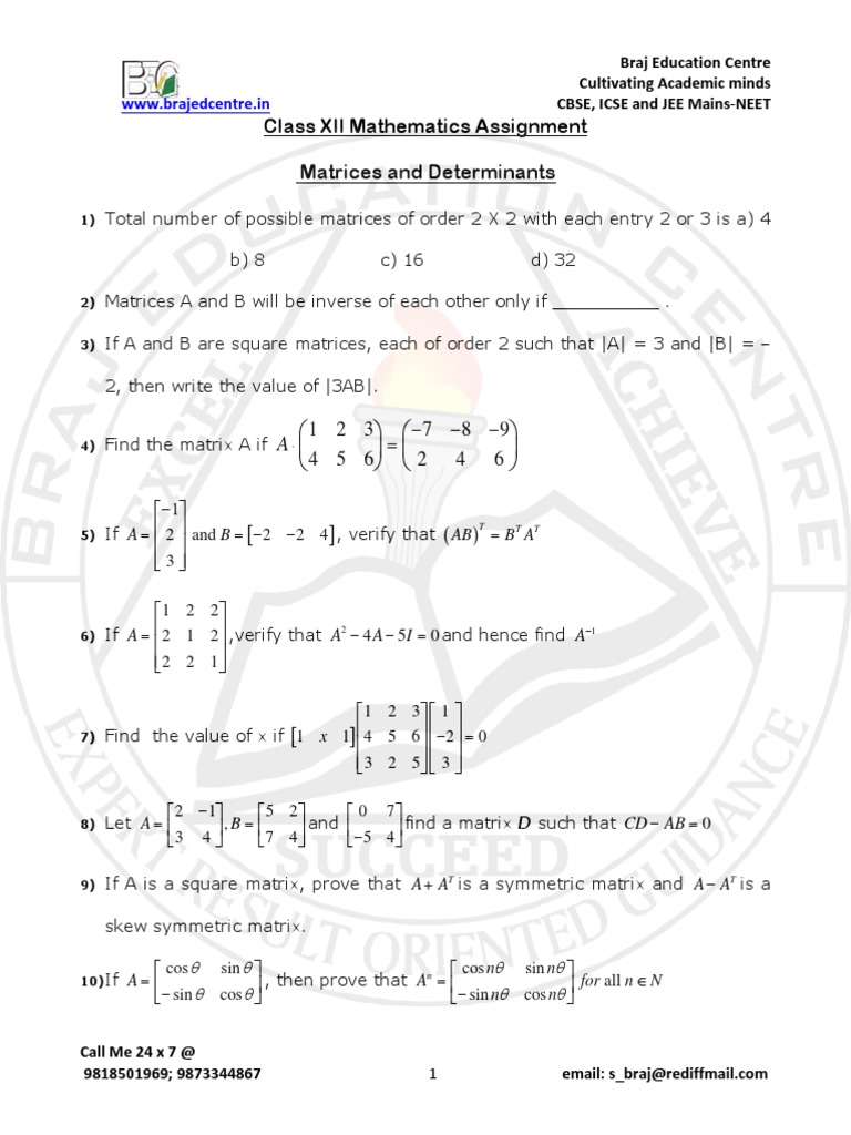 Matrices and Determinants | PDF