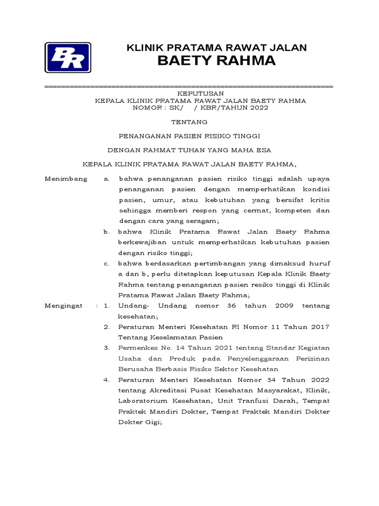 Sk Pelayanan Pasien Risiko Tinggi Pdf
