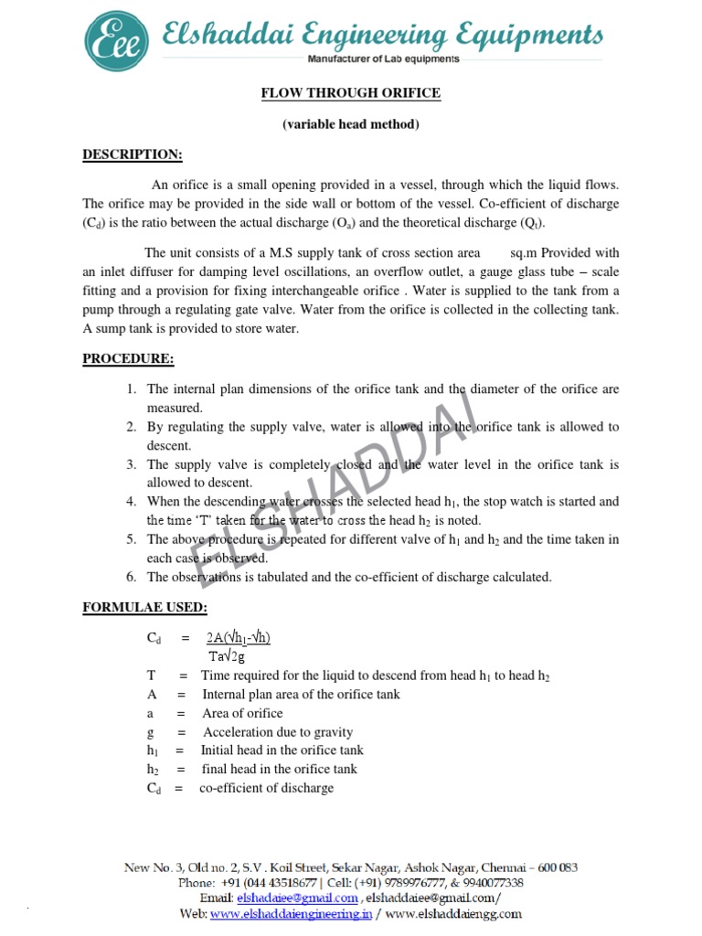 FLOW THROUGH ORIFICE M Variable | PDF