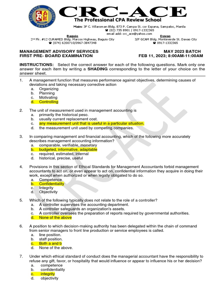 MAS First Preboard May 2023 Batch | PDF