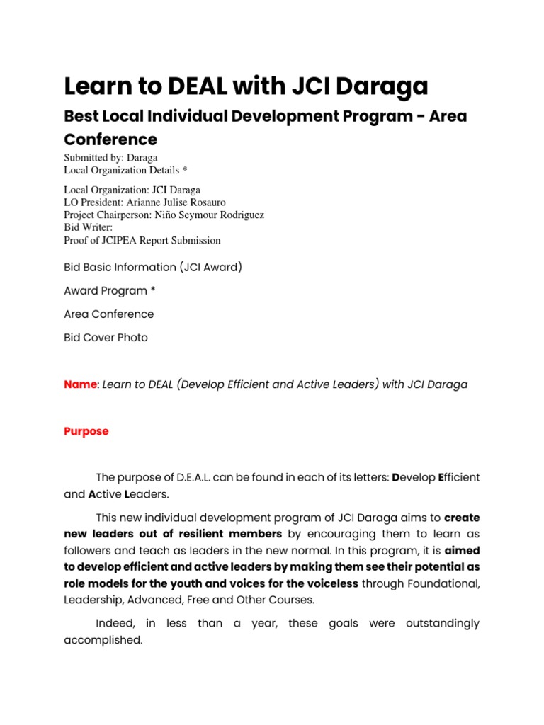 2021 Best Local Individual Development Program - Learn To DEAL With JCI Daraga | PDF | Career ...