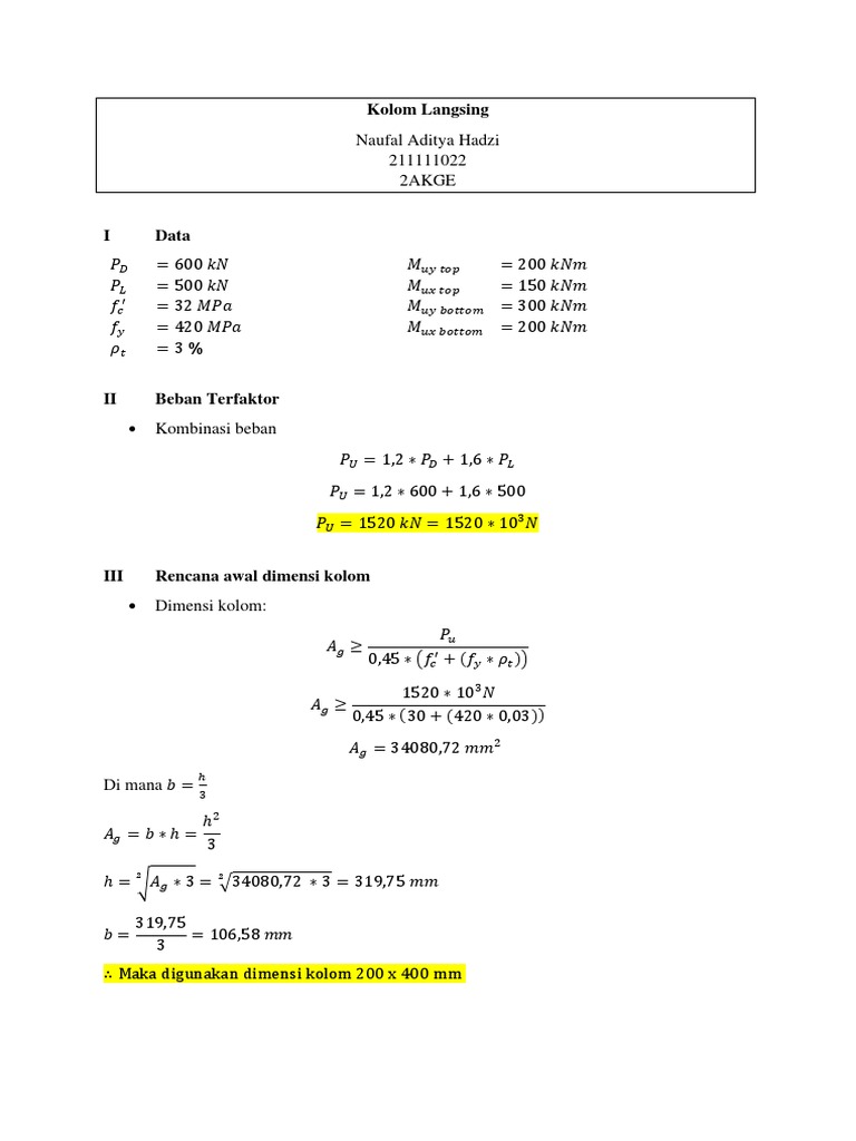 Desain Kolom Langsing 200x400 mm | PDF