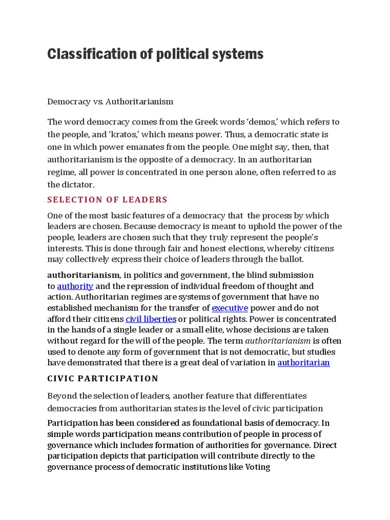 Classification of Political Systems | PDF