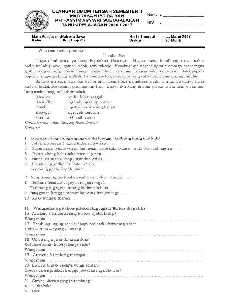 Bhs Daerah Kls 4 | PDF