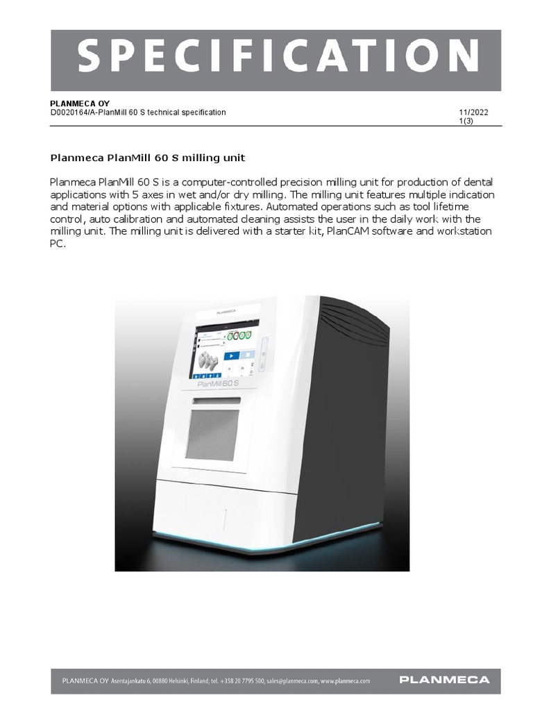 D0020164-PlanMill 60 S Technical Specification | PDF