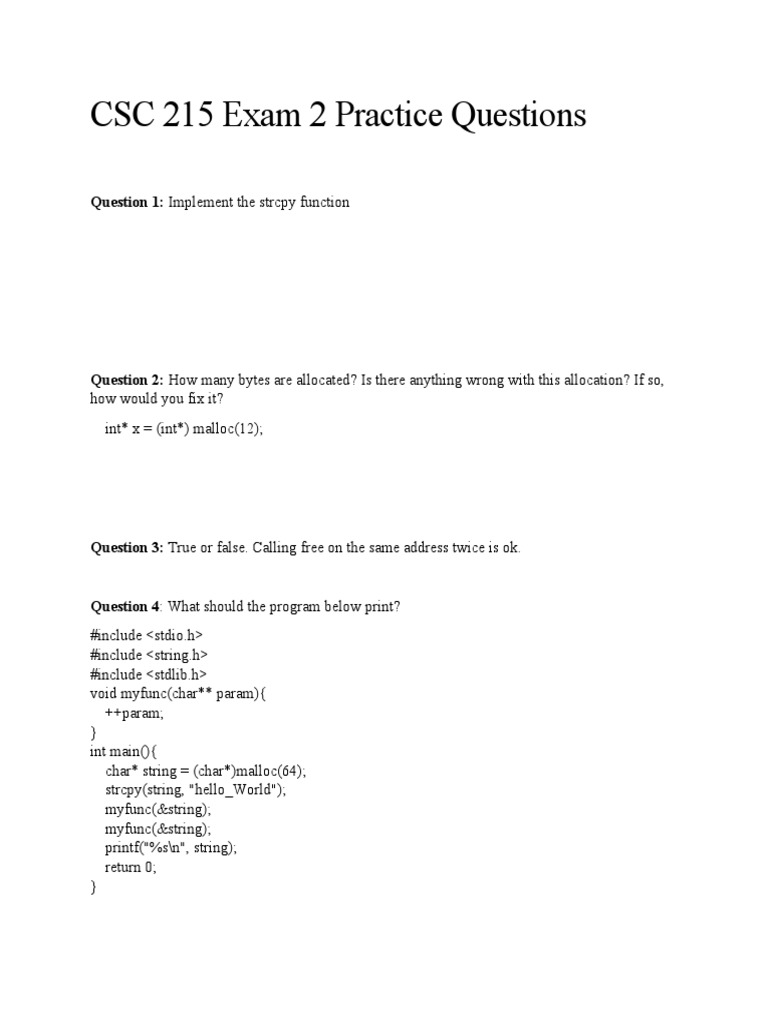 CSC 215 Exam 2 Practice Questions | PDF